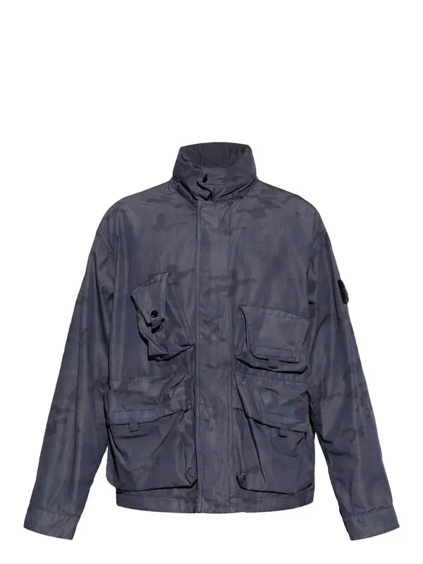 Stone Island Jacket With Logo Patch - Navy Blue