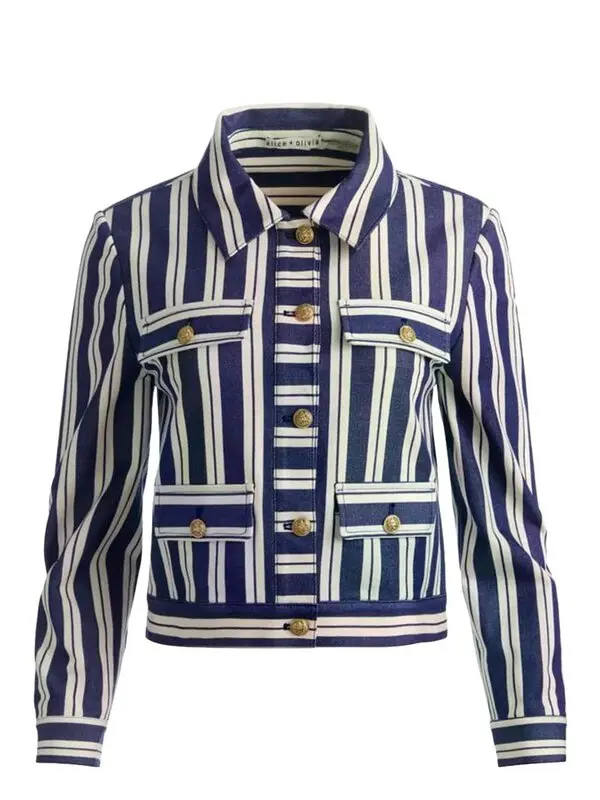 Alice + Olivia Alex Striped Boxy Jacket - Blue