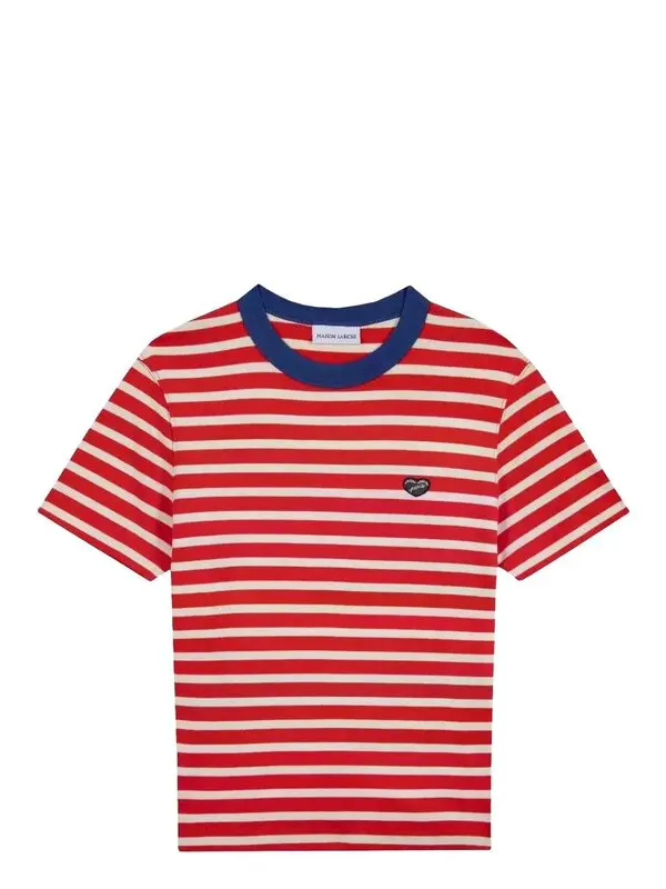 Maison Labiche Striped Heart-patch T-shirt - Red