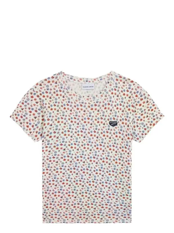 Maison Labiche Floral-print Lettuce-hem T-shirt - White