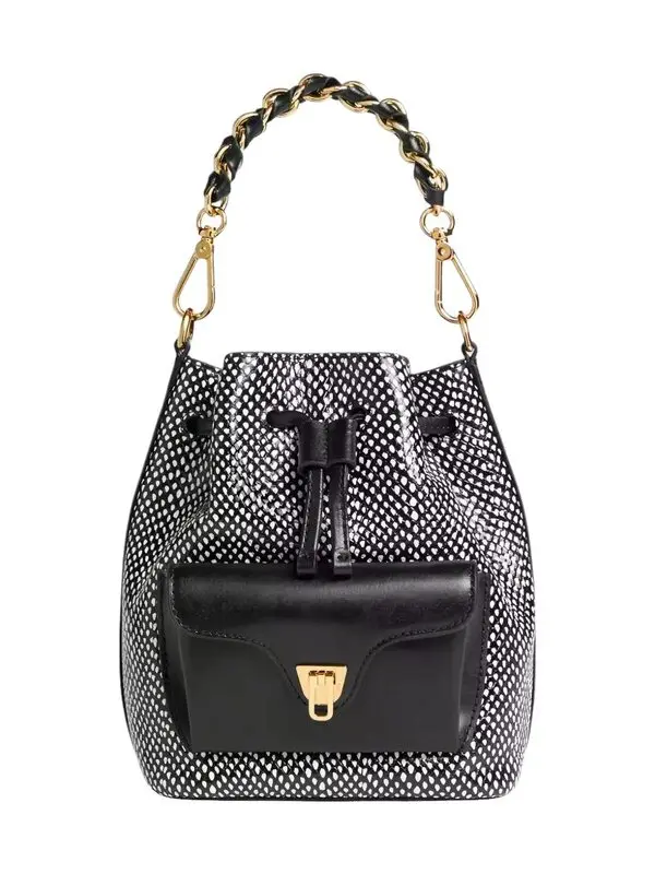 COCCINELLE Snake-print Leather Bucket Bag - Black