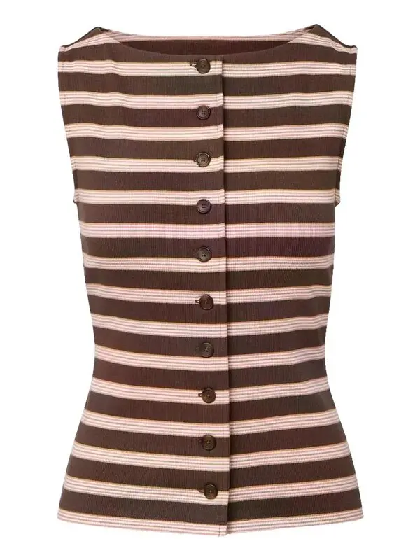 Veronica Beard Uma Striped Ribbed Top - Brown