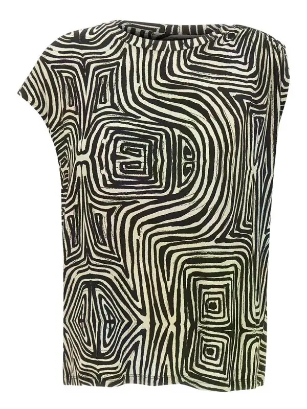 ELENA MIRO` Abstract-pattern Gathered T-shirt - Neutrals