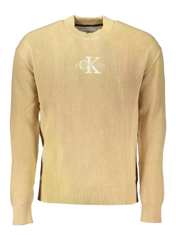 Calvin Klein Ribbed-knit Sweater With Embroidered Logo - Neutrals