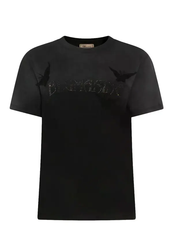 Blumarine Rhinestone-logo Butterfly-appliqué T-shirt - Black