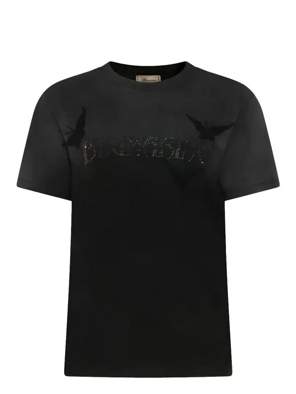 Blumarine Rhinestone-logo Butterfly-appliqué T-shirt - Black