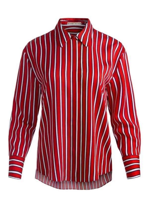 Alice + Olivia Dimitra Striped Oversized Shirt - Red