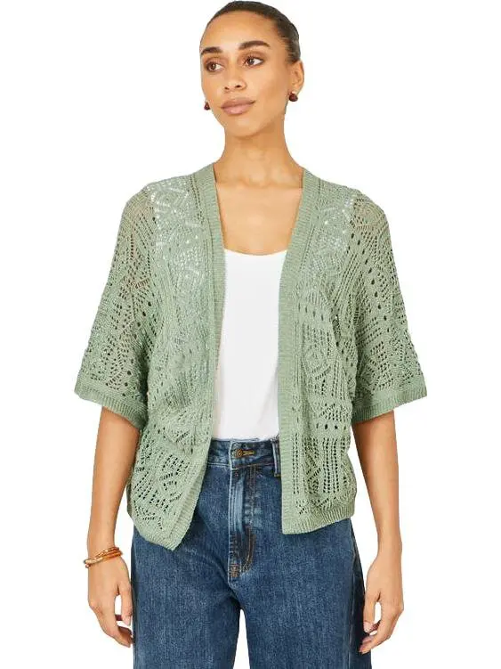 YUMI Crochet Edge To Edge Cardigan - Sage Green