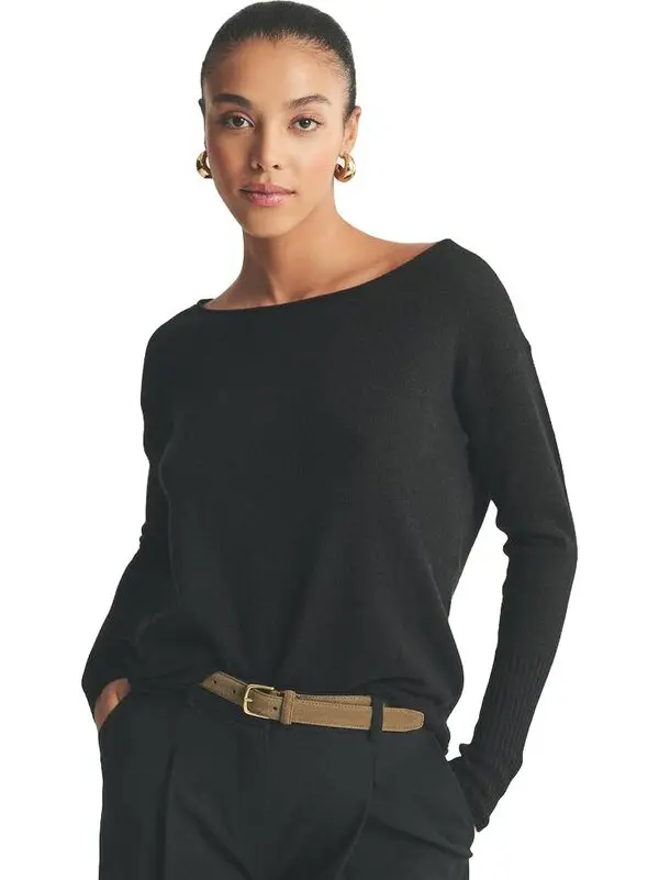 Naadam Lightweight Cashmere Boatneck Sweater - Black