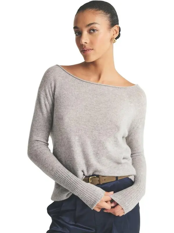 Naadam Lightweight Cashmere Boatneck Sweater - Cement