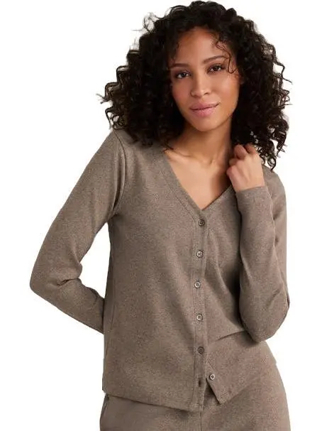 HAVEN WELL WITHIN Organic Cotton Rib Knit Cardigan - Slate Brown Hthr