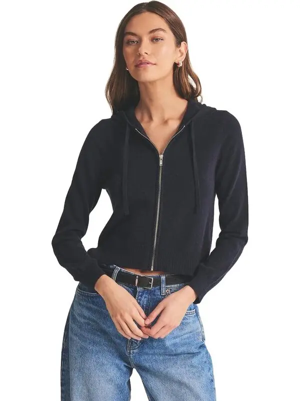 Naadam Signature Cashmere Cropped Hoodie - Navy