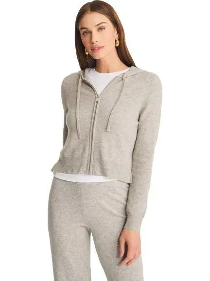 Naadam Cashmere Cropped Zip Up Hoodie - Cement