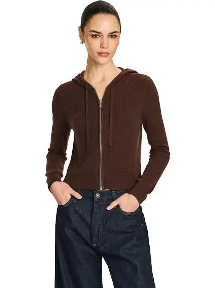 Naadam Cashmere Cropped Zip Up Hoodie - Chocolate