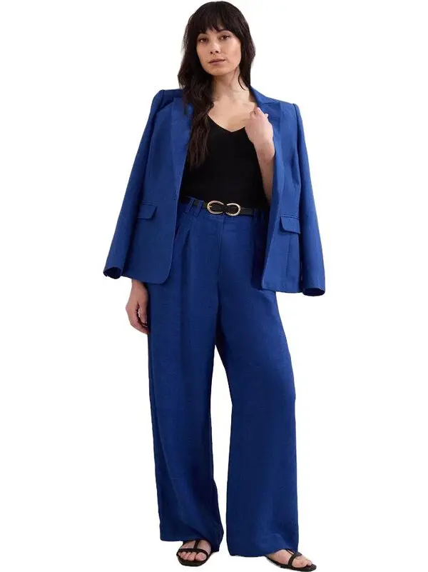 PHASE EIGHT Lottie Wide Leg Linen Trousers - Cobalt