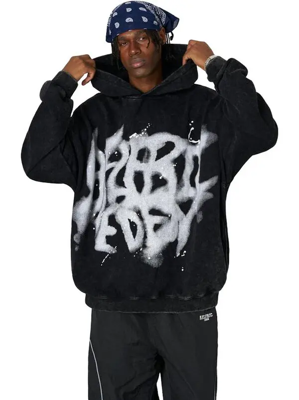 AELFRIC EDEN Abstract Graphic Print Hoodie - Black