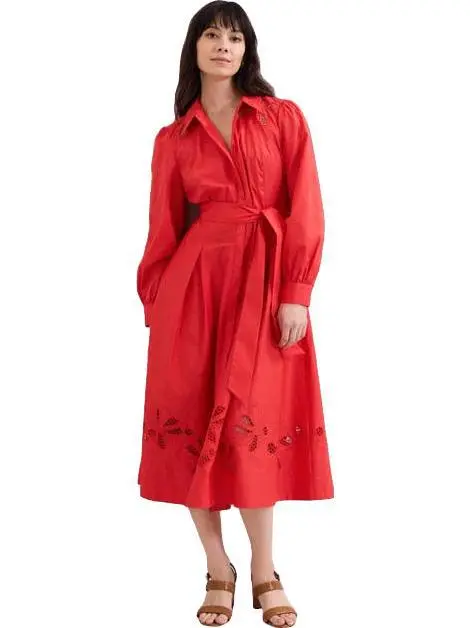 PHASE EIGHT Cutwork Hem Midi Dress - Red