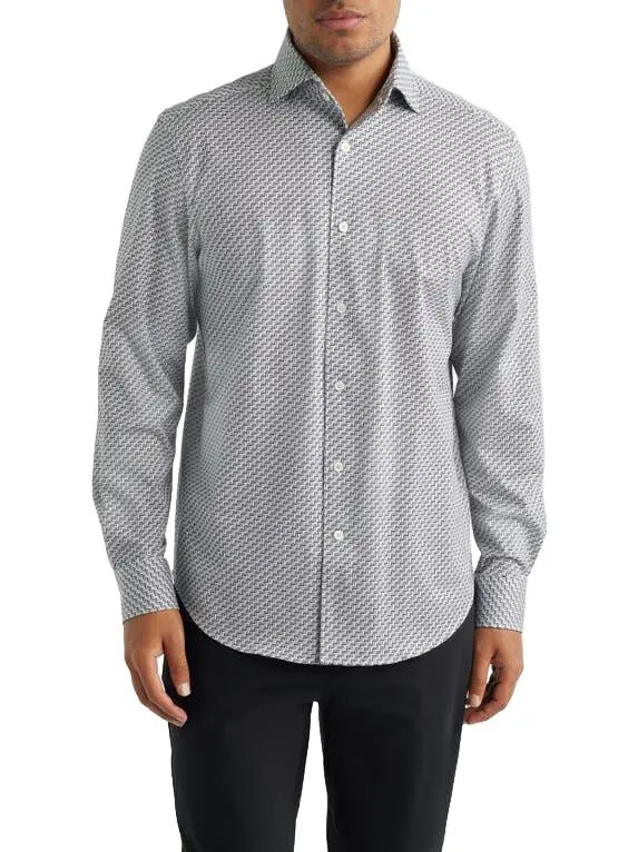 Bugatchi Devon Ooohcotton® Geometric Print Long Sleeve Button-up Shirt - Platinum