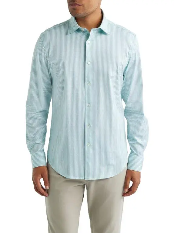 Bugatchi Jimmy Ooohcotton® Stripe Button-up Shirt - Menthol
