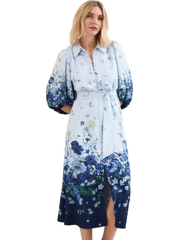 PHASE EIGHT Noella Belted Midi Shirt Dress - Pale Blue
