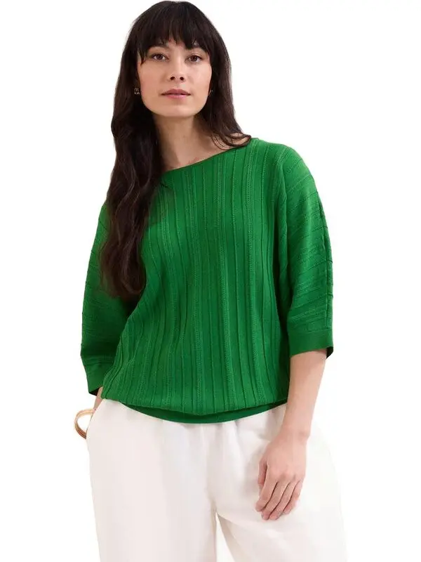 PHASE EIGHT Ribbed Knit 3/4 Sleeve Jumper - Green