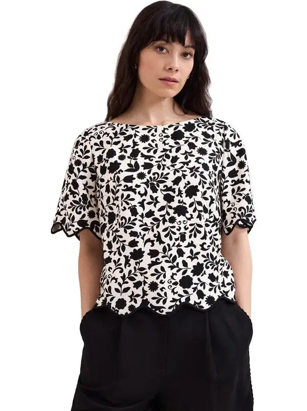 PHASE EIGHT Abi Printed Top - Black/ivory