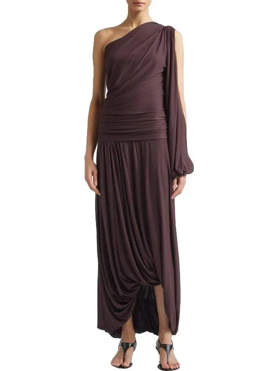 Proenza Schouler Gabri One-shoulder Gauzy Pleated Jersey Gown - Aubergine
