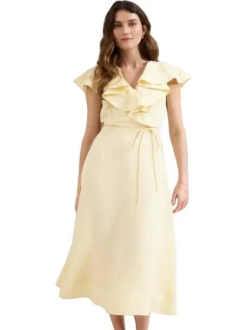 PHASE EIGHT Matilda Ruffle Linen Midi Dress - Pale Yellow