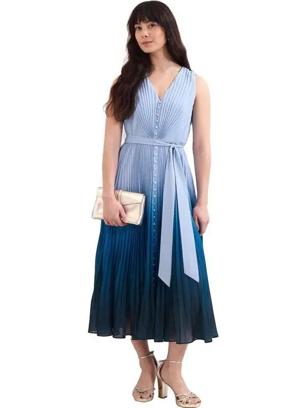 PHASE EIGHT Mira Pleated V-neck Midi Dress - Blue