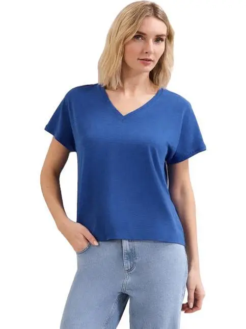 PHASE EIGHT Saphiya Slub Cotton V-neck T-shirt - Cobalt
