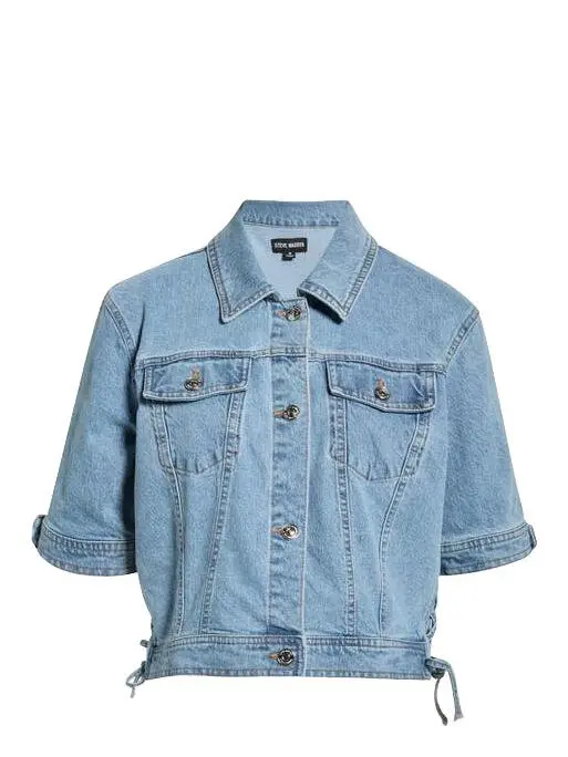 Steve Madden Short Sleeve Denim Trucker Jacket - Indigo Blue