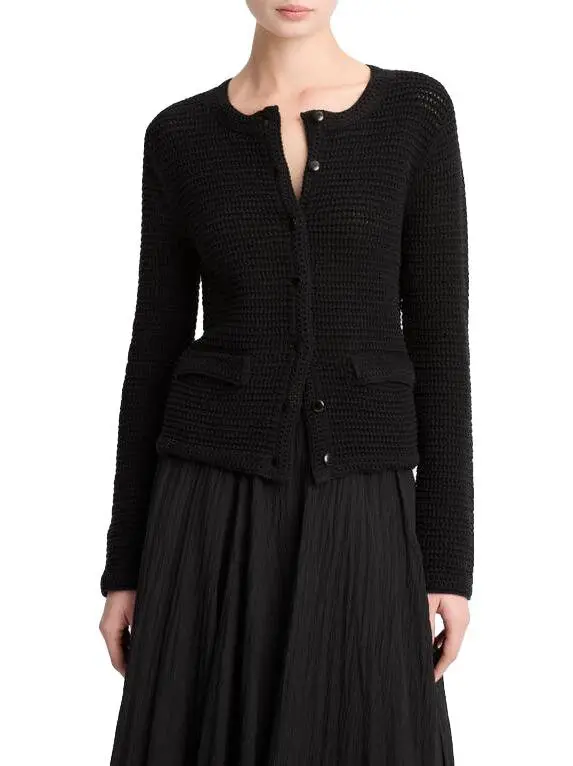 Vince Cotton Open Stitch Cardigan - Black