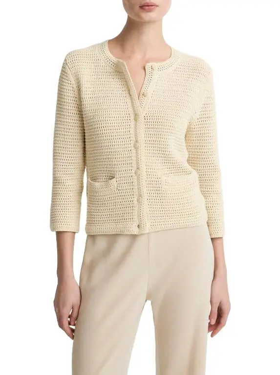 Vince Cotton Open Stitch Cardigan - Natural