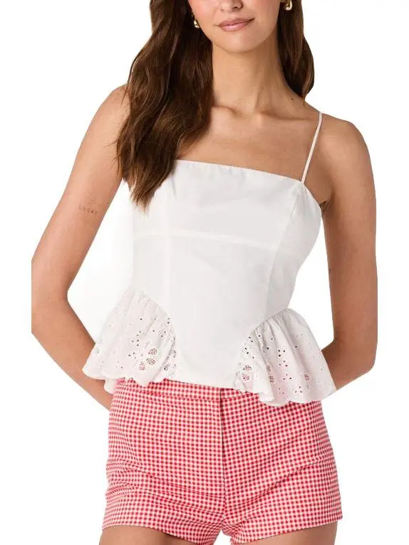 Astr The Label Eyelet Cotton Peplum Top - White