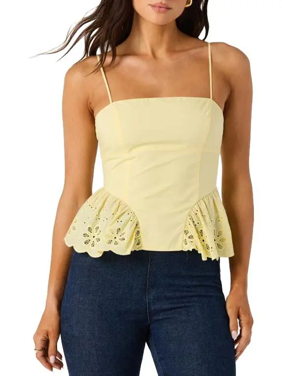 Astr The Label Eyelet Cotton Peplum Top - Yellow