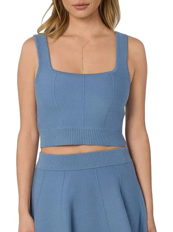 Astr The Label Shaylla Knit Square Neck Crop Top - Slate Blue