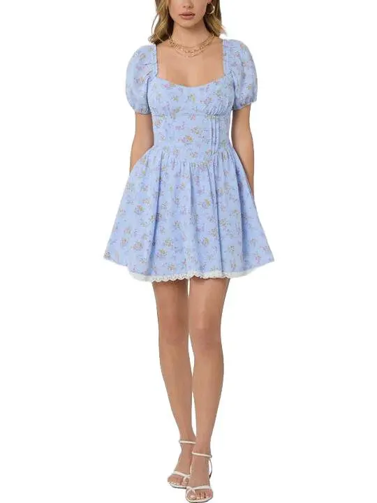 Astr The Label Ilianna Floral Minidress - Blue Floral Gingham