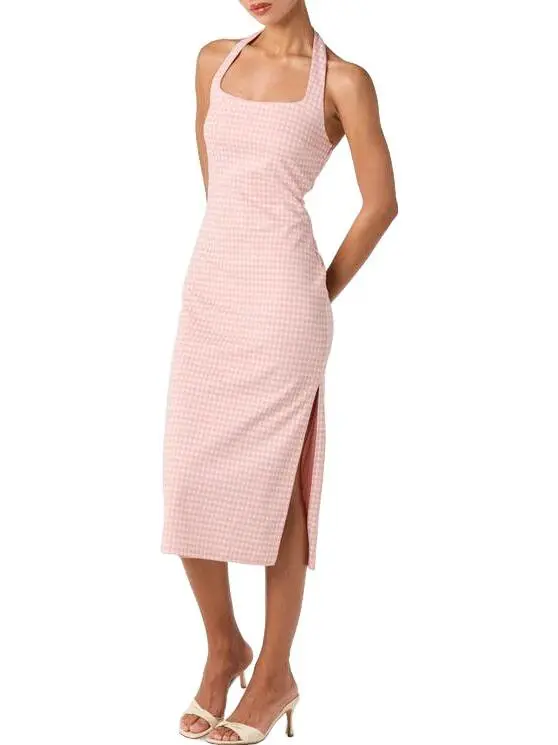 Astr The Label Alice Gingham Halter Neck Midi Dress - Pink Gingham
