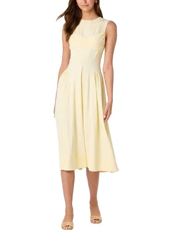 Astr The Label Seraphina Pleated Twist Corset Midi Dress - Butter Yellow
