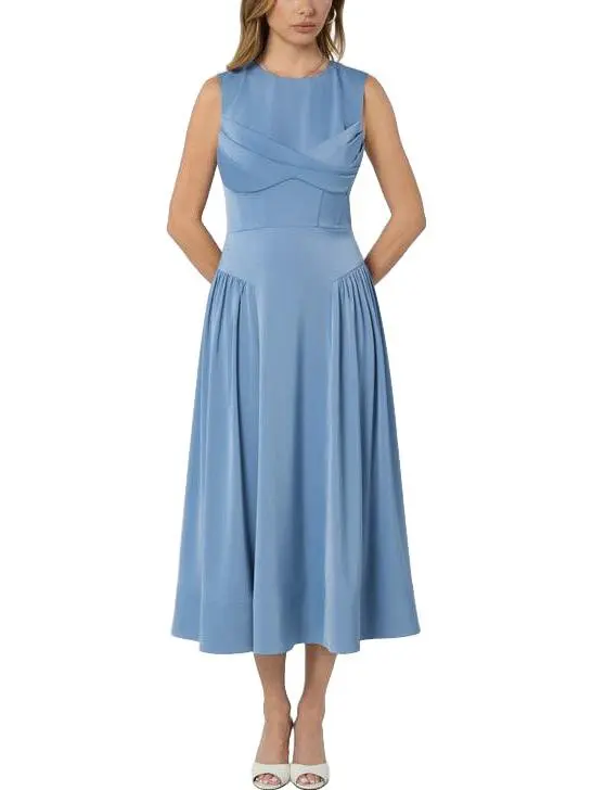 Astr The Label Seraphina Pleated Twist Corset Midi Dress - Dusty Blue