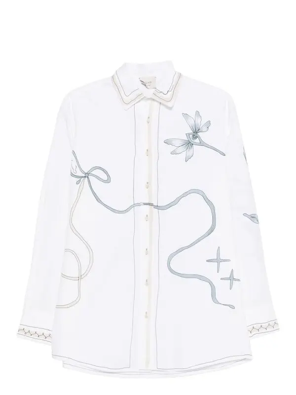 ALYSI Printed Cotton Shirt - White