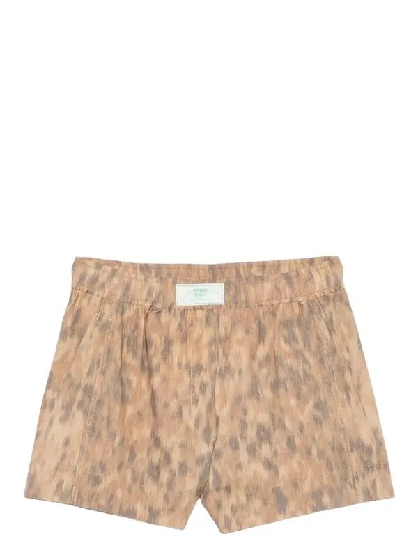 GANNI Printed Cotton Shorts - Beige