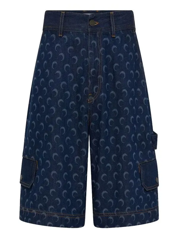 MARINE SERRE Moon Denim Bermuda Shorts - Blue