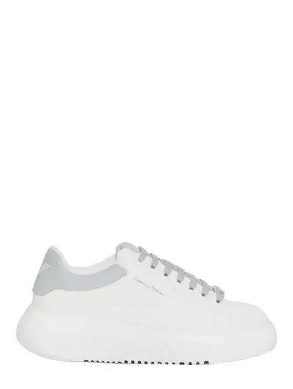 Emporio Armani Smooth Leather Sneakers With Thick Textured Sole - Red