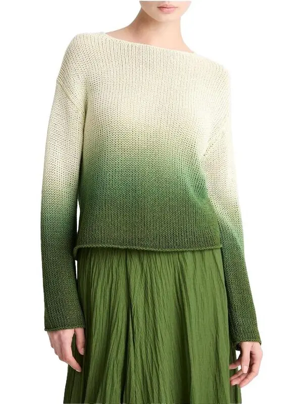 Vince Dip-dye Italian Coated Cotton-blend Sweater - Green