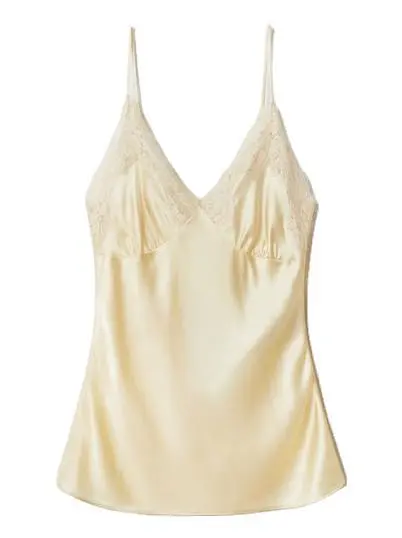 Stella McCartney Lace Trim Organic Silk Slip Top - Natural