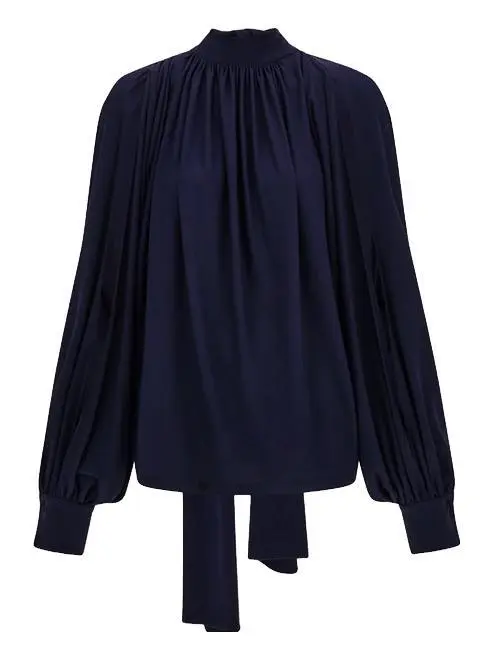 FERRAGAMO Gathered Top With Shoulder Slit Detail - Blue / Navy