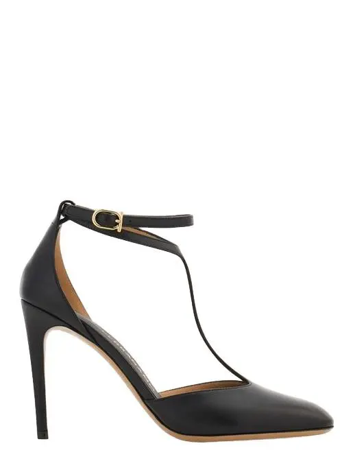 FERRAGAMO T-strap Stiletto Pumps - Black