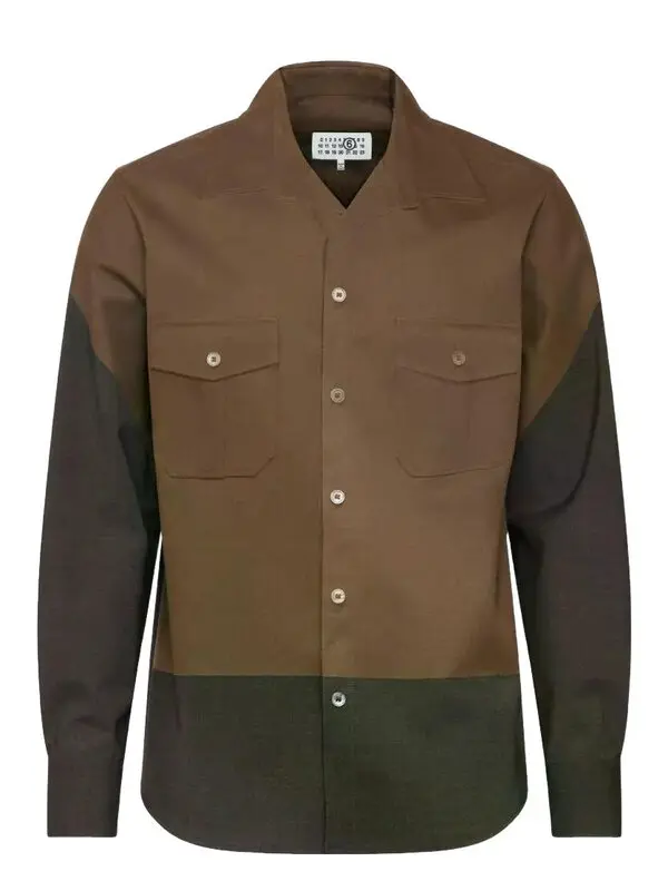 MAISON MARGIELA Two-tone Button-down Patch-pocket Shirt - Brown