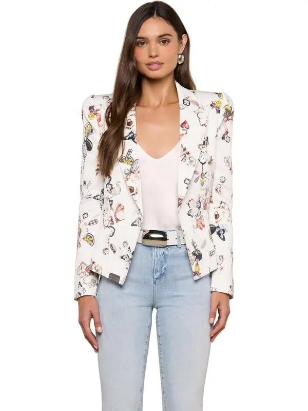 L'Agence Bethany Printed Blazer - Ecru Multi Lock Butterfly